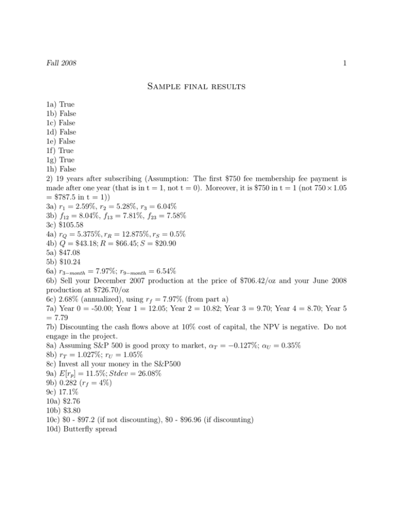 Sample final results