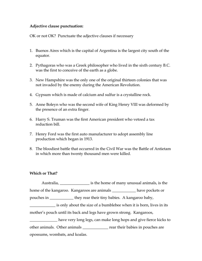 Adjective clause punctuation: