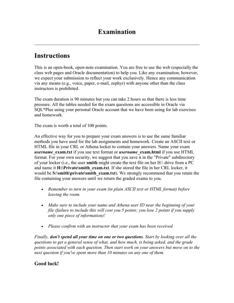 Database Exam: SQL, E-R Diagrams, Query Writing