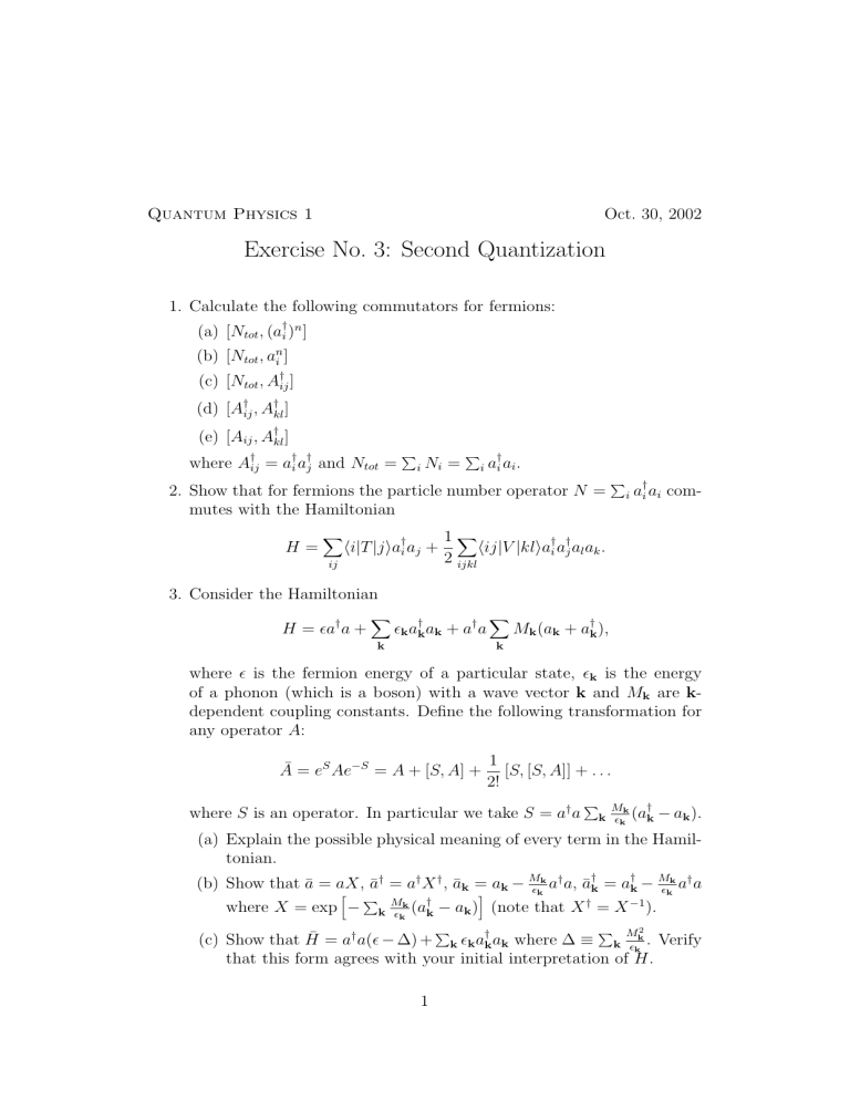 Quantum Physics: Second Quantization Exercise