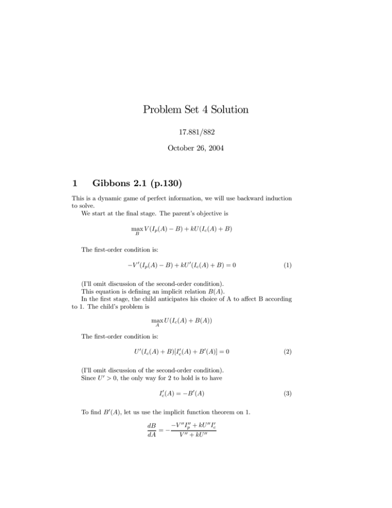 Game Theory Problem Set Solution: Gibbons 2.1