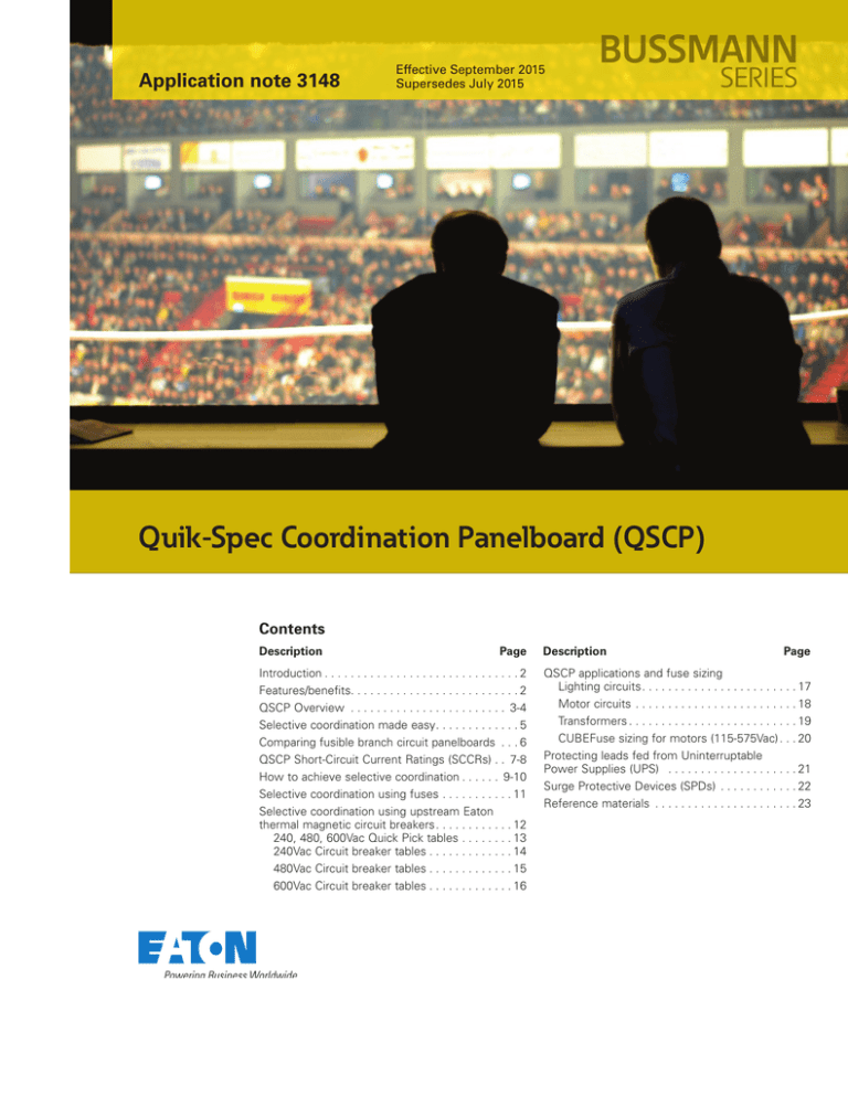BUSSMANN Quik-Spec Coordination Panelboard (QSCP) SERIES Application ...
