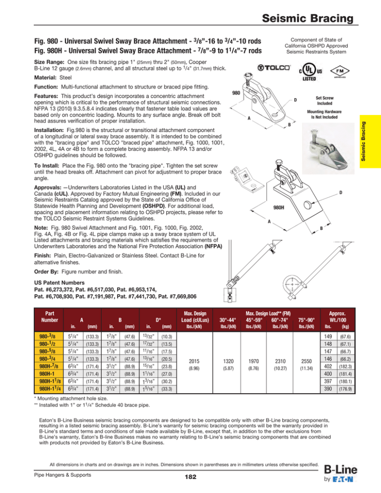 Seismic Bracing: Universal Swivel Sway Brace Attachment Specs