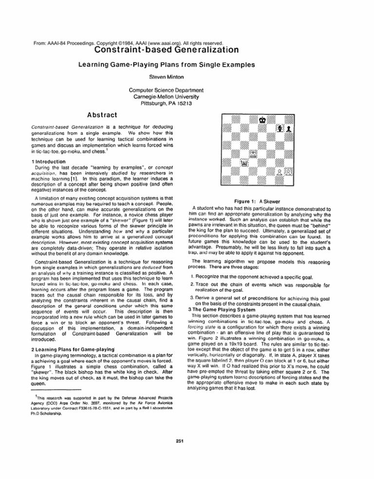 Constraint Based Generalization Learning Game Playing