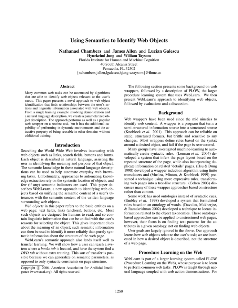 Using Semantics to Identify Web Objects