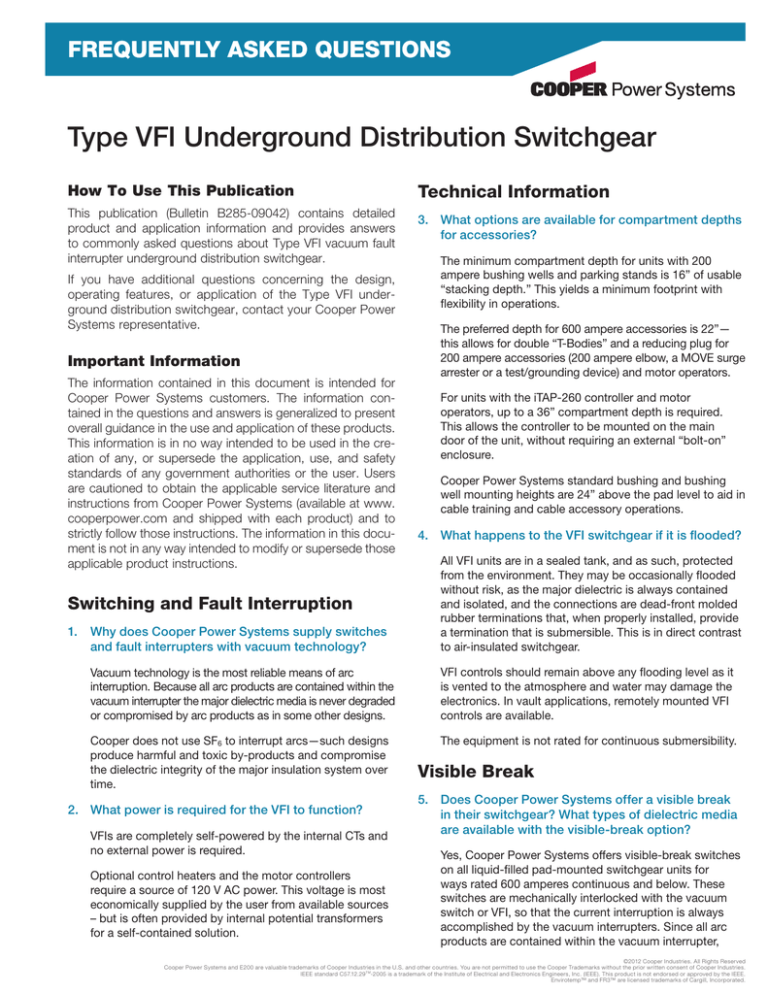 Type VFI Underground Distribution Switchgear FREQUENTLY ASKED QUESTIONS ...