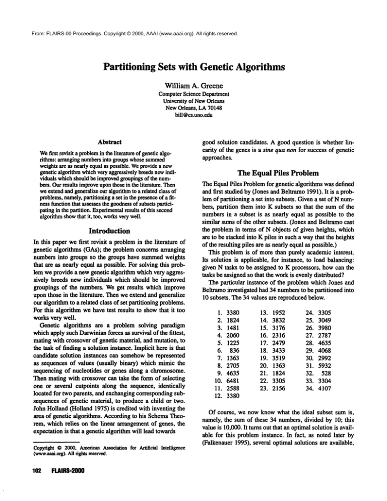 Partitioning Sets With Genetic Algorithms