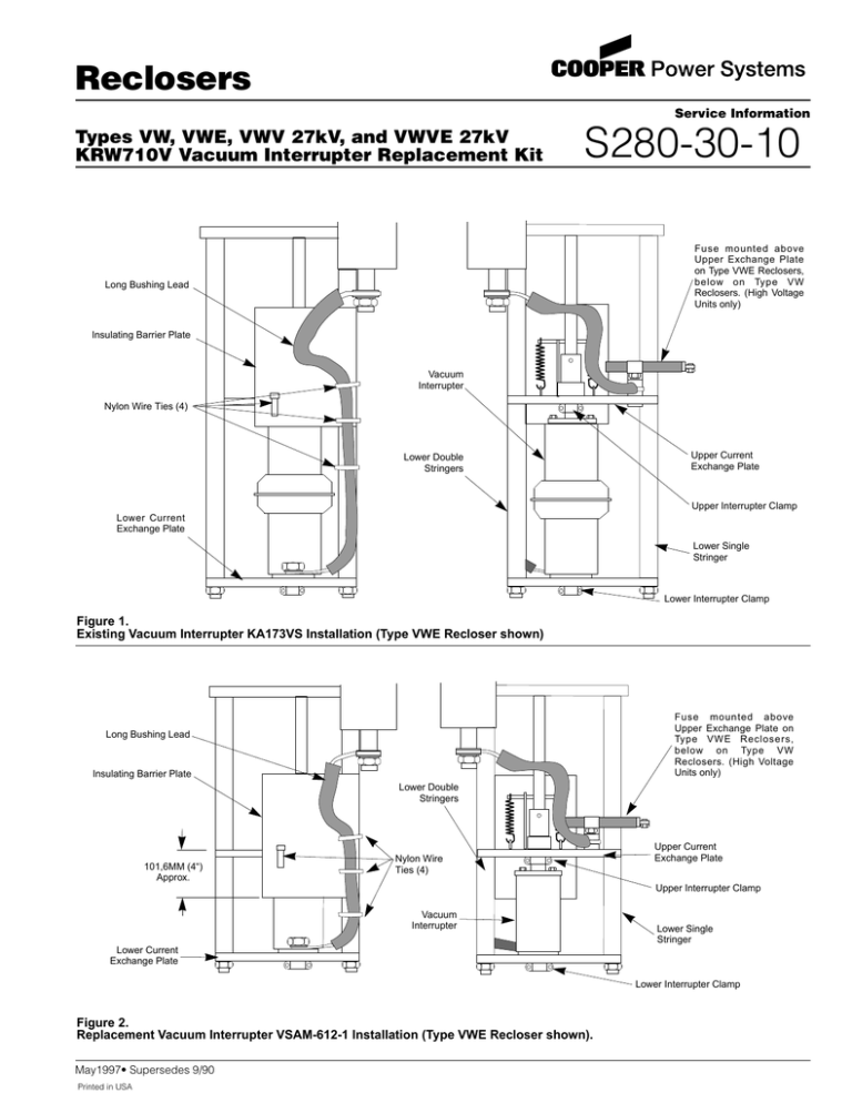 S280-30-10 Reclosers Types VW, VWE, VWV 27kV, and VWVE 27kV