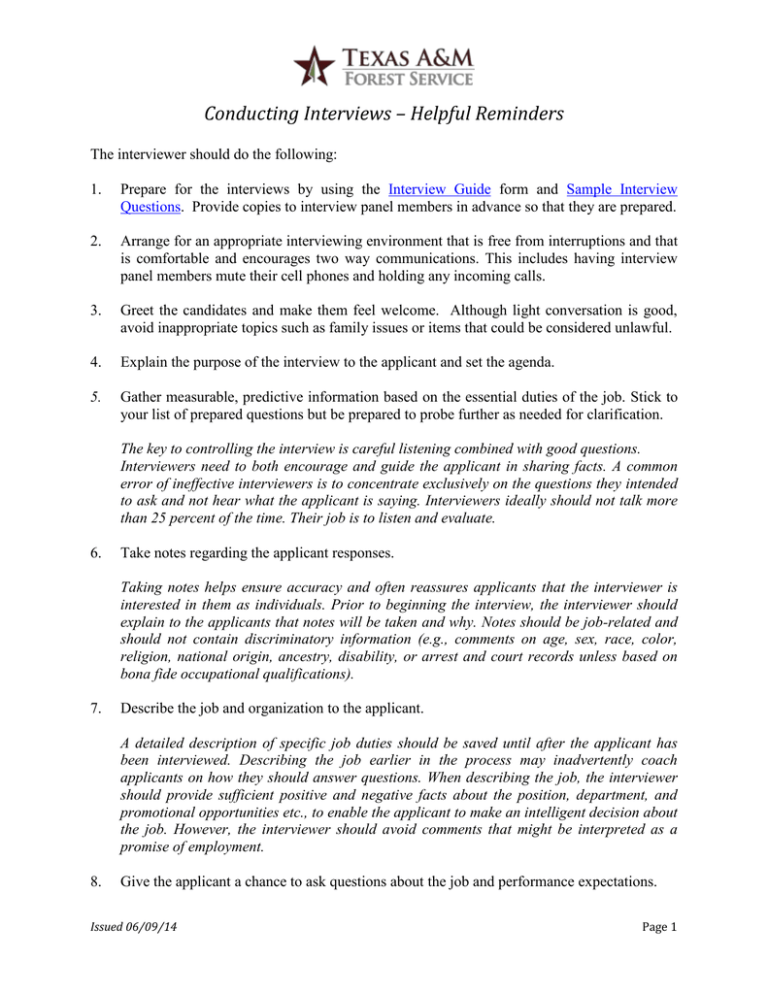 Conducting Interviews – Helpful Reminders