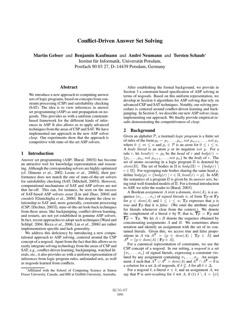 Conﬂict-Driven Answer Set Solving
