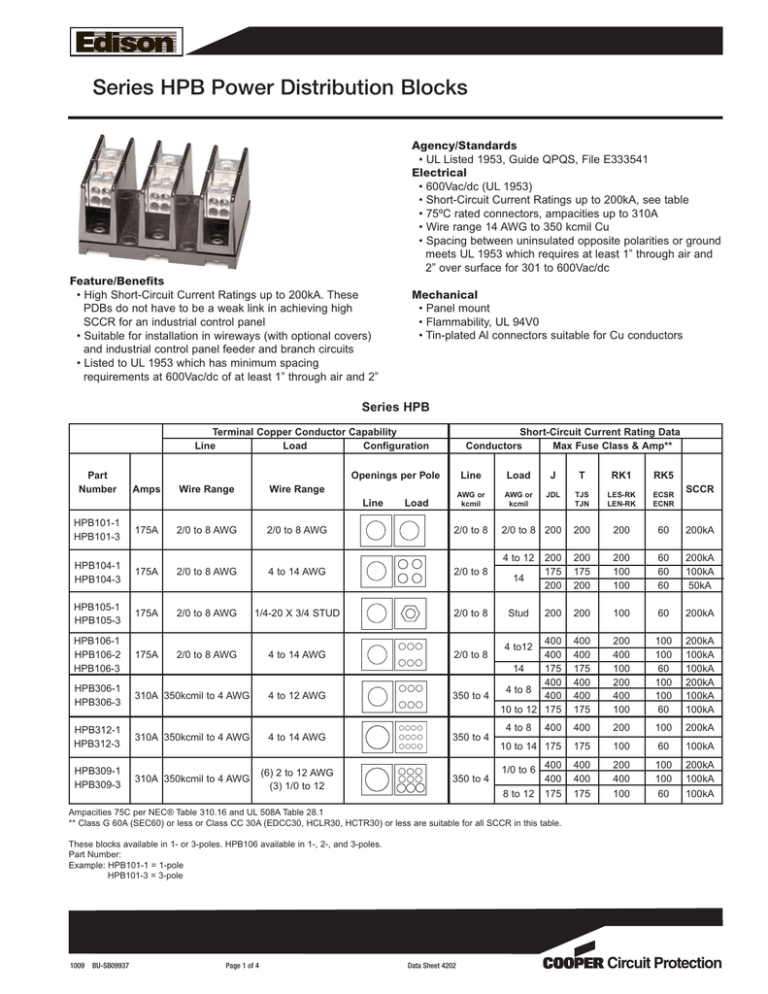 Series HPB Power Distribution Blocks