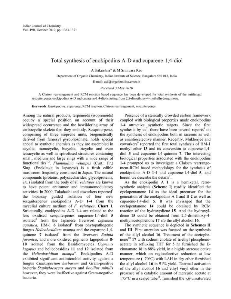 Total synthesis of enokipodins A-D and cuparene-1,4-diol
