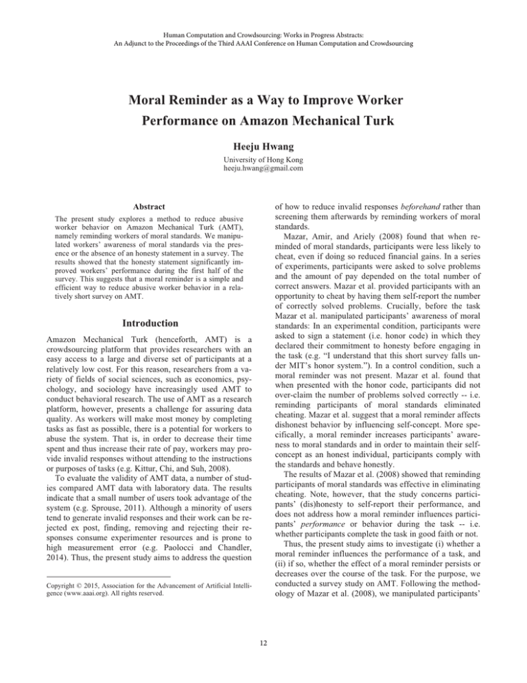 Moral Reminder as a Way to Improve Worker Heeju Hwang