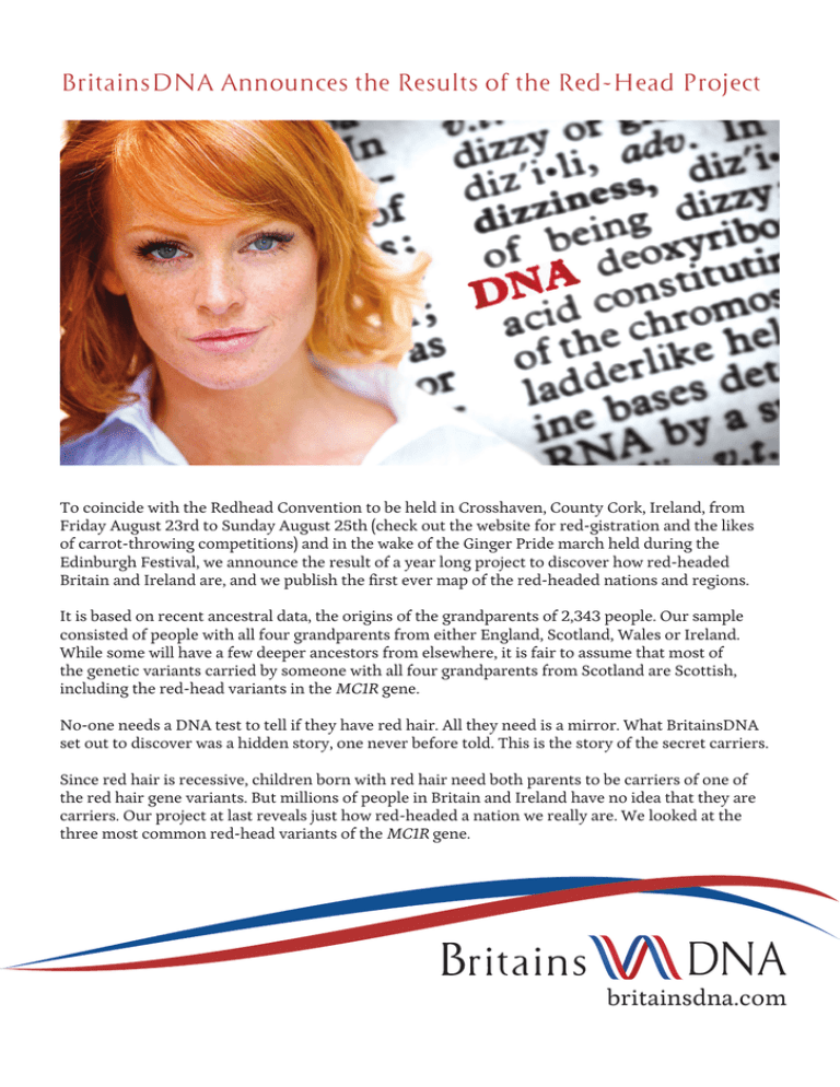 Red Hair Genetics in Britain & Ireland: BritainsDNA Project