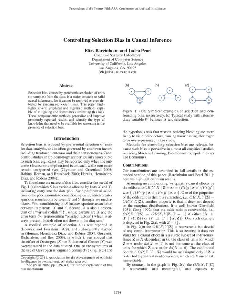 Controlling Selection Bias In Causal Inference Elias Bareinboim And Judea Pearl