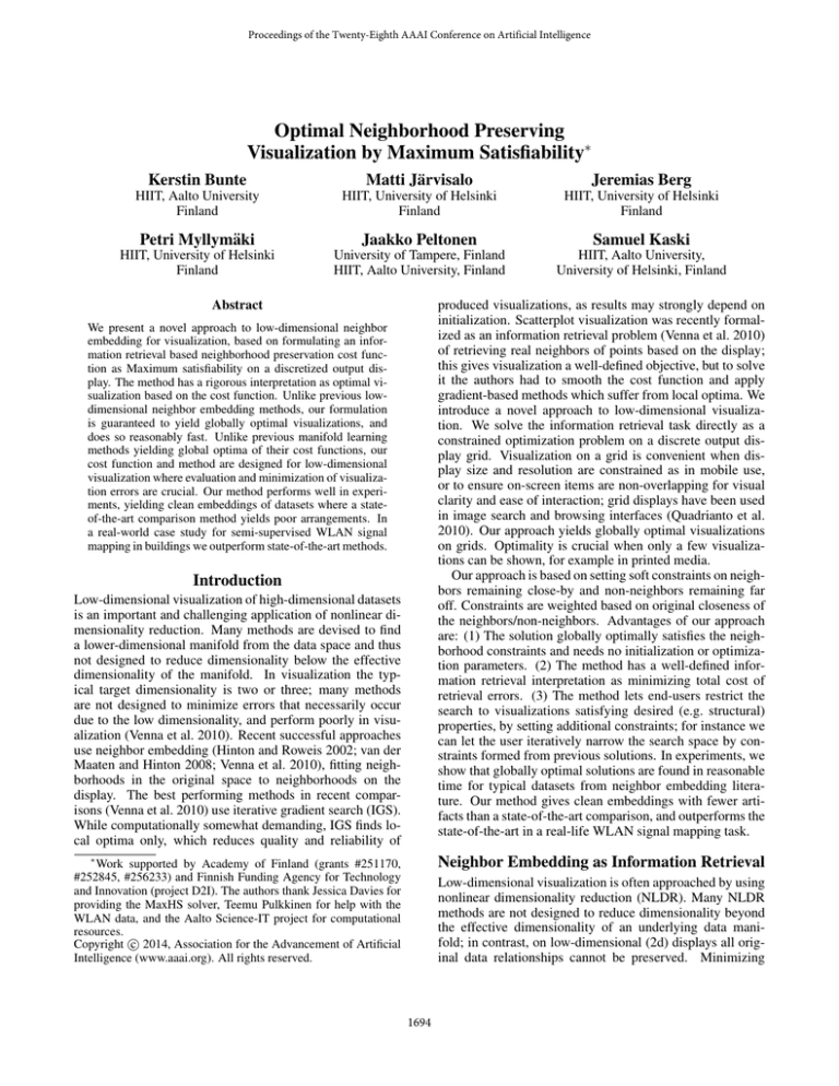Optimal Neighborhood Preserving Visualization By Maximum Satisfiability Kerstin Bunte Matti J 