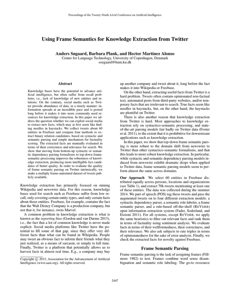 Using Frame Semantics For Knowledge Extraction From Twitter