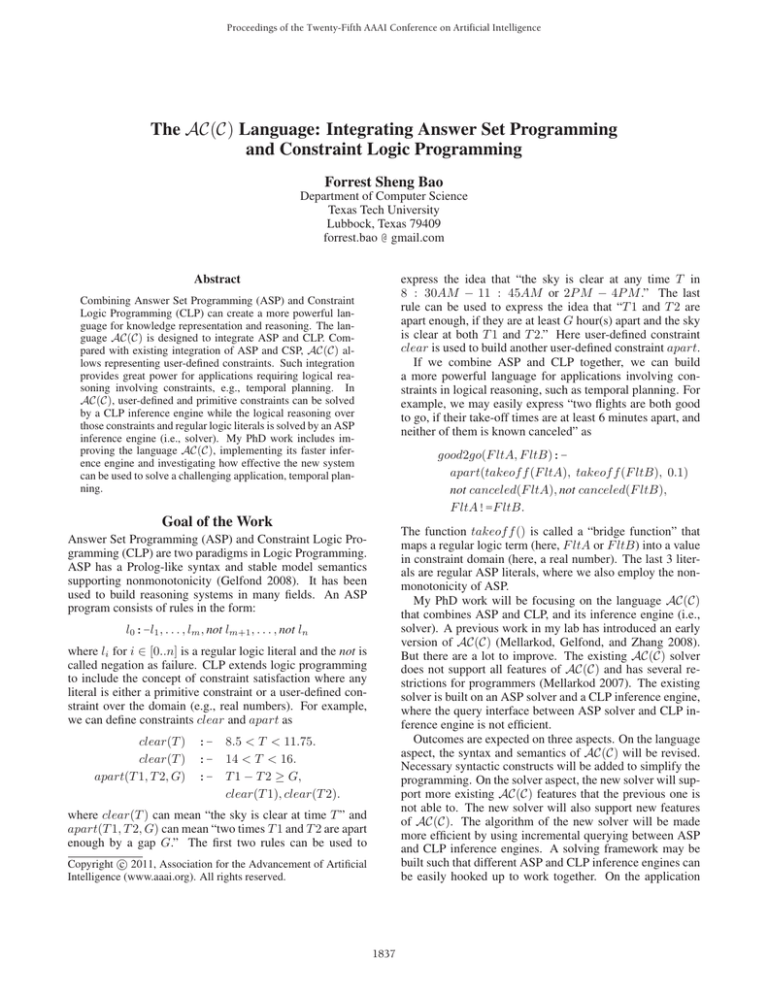 The And Constraint Logic Programming Ac Forrest Sheng Bao