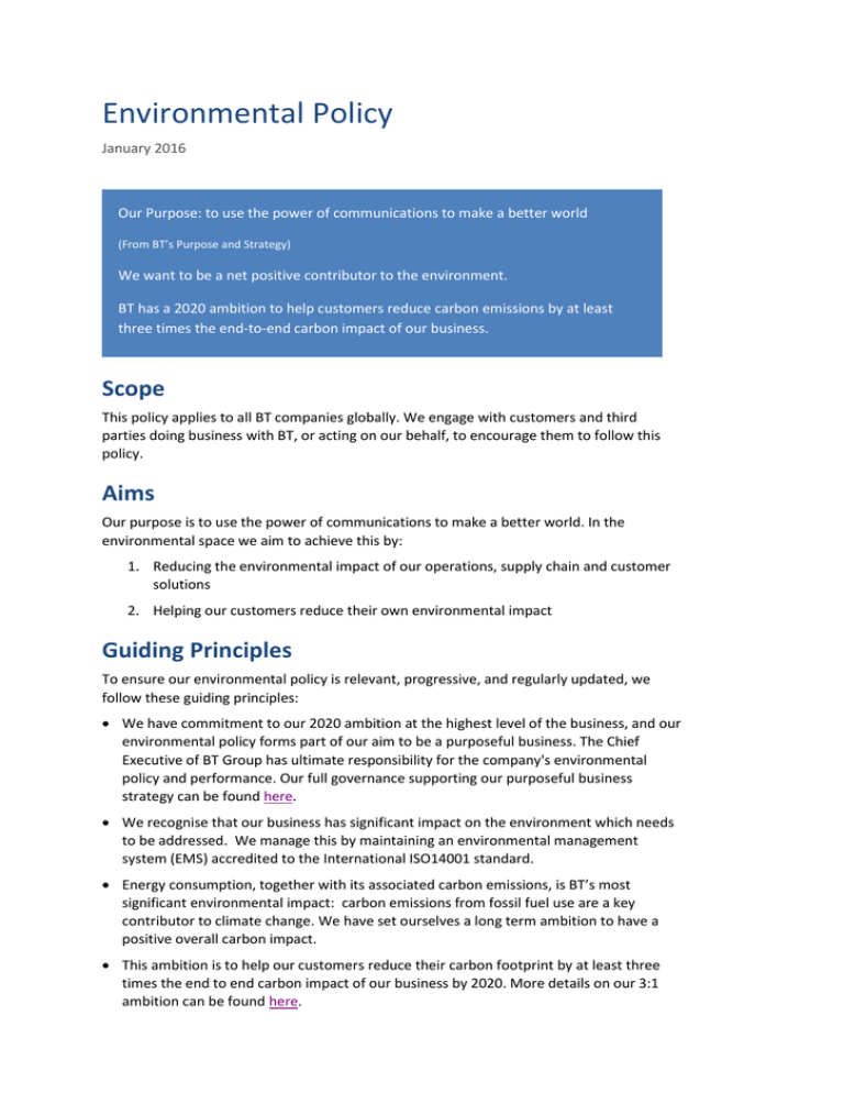 BT Environmental Policy: Reducing Carbon Footprint