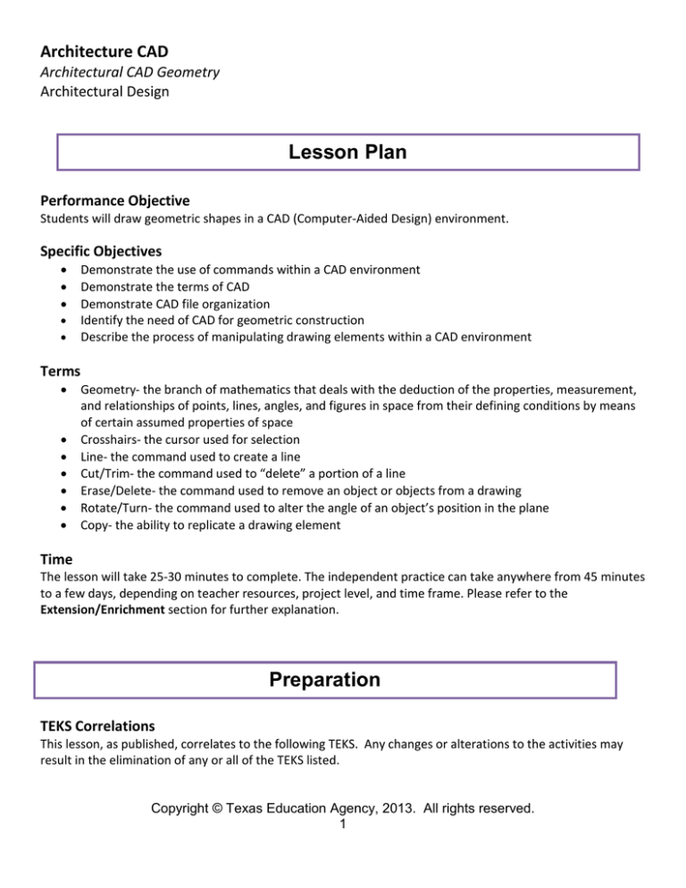 Lesson Plan Architecture CAD Architectural CAD Geometry