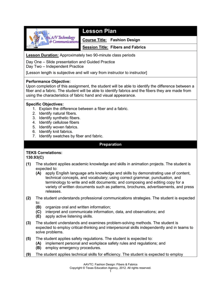Fashion Design: Fibers & Fabrics Lesson Plan
