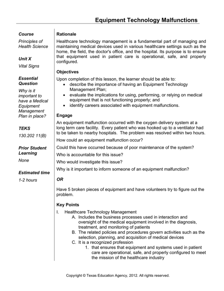 Equipment Technology Malfunctions