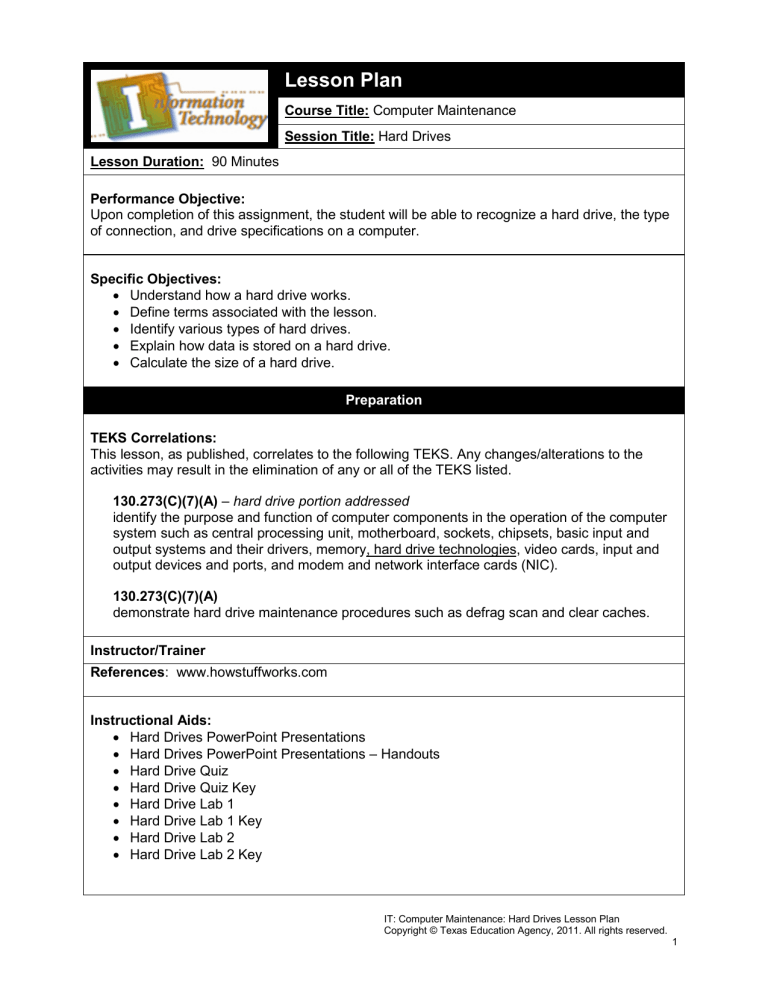 Hard Drives: Computer Maintenance Lesson Plan