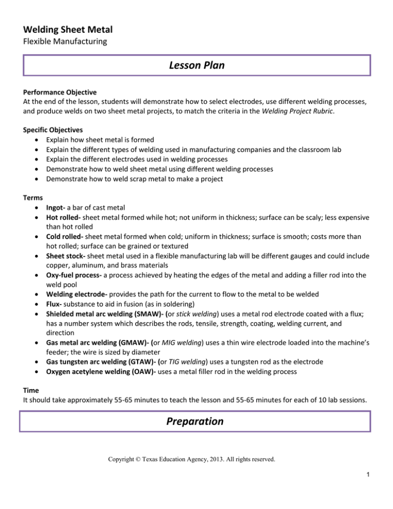 Welding Sheet Metal Lesson Plan: Flexible Manufacturing