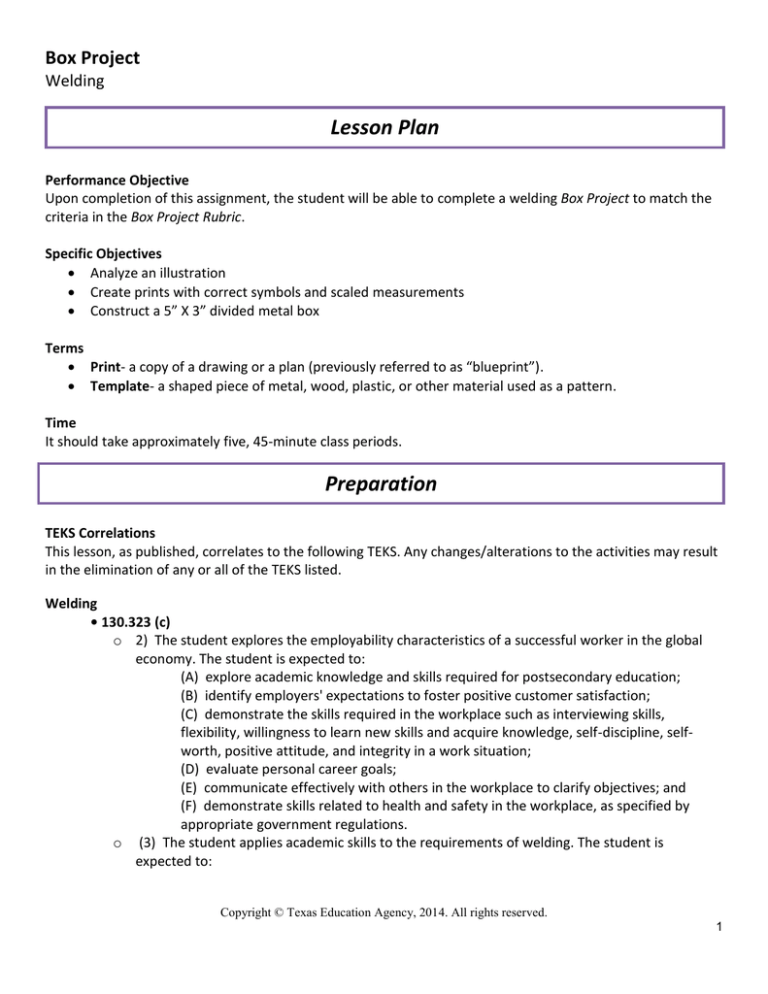 Welding Box Project Lesson Plan