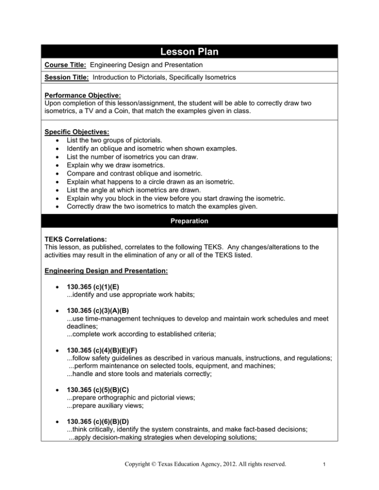 Isometric Drawing Lesson Plan: Engineering Design
