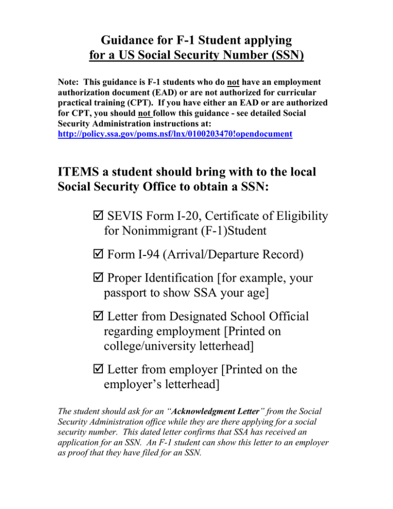 Guidance for F-1 Student applying