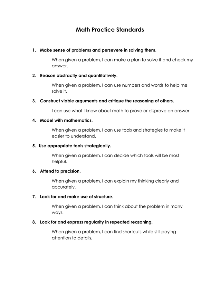 Math Practice Standards
