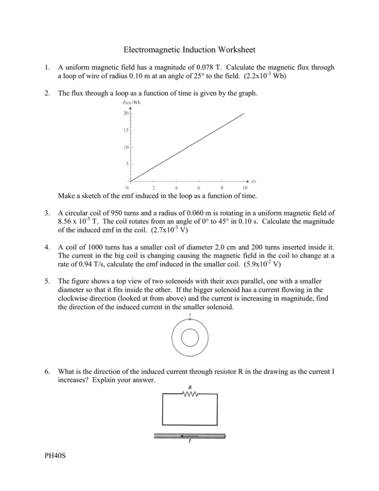 Electromagnetic Induction Worksheet - Physics Problems
