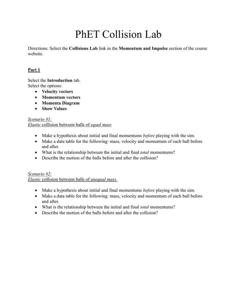 PhET Collision Lab: Momentum Conservation Activity