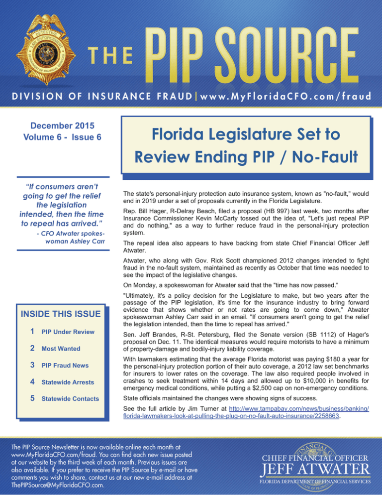 Florida PIP Insurance Review & Fraud News - December 2015