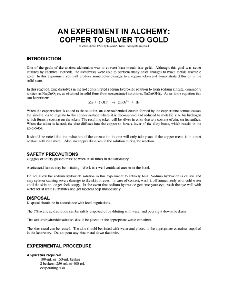 Copper to Gold Alchemy Experiment: Chemistry Lab