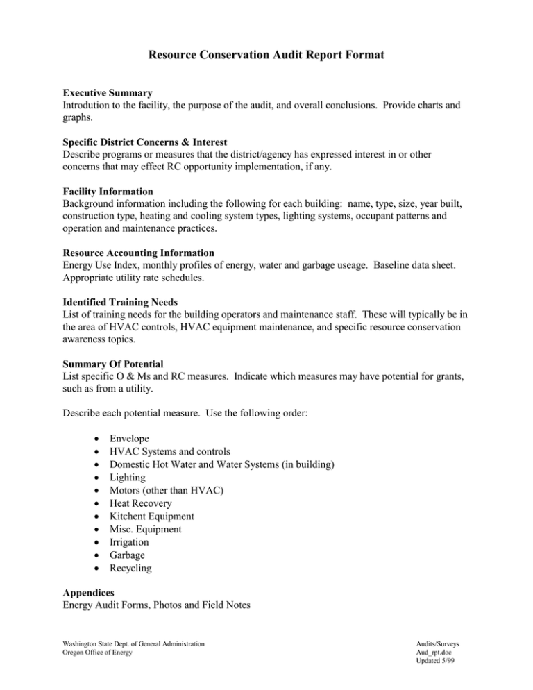 Resource Conservation Audit Report Format