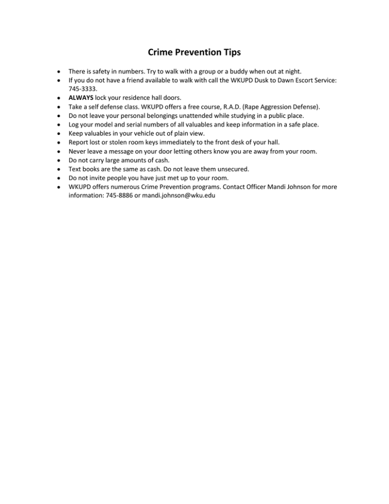 Crime Prevention Tips