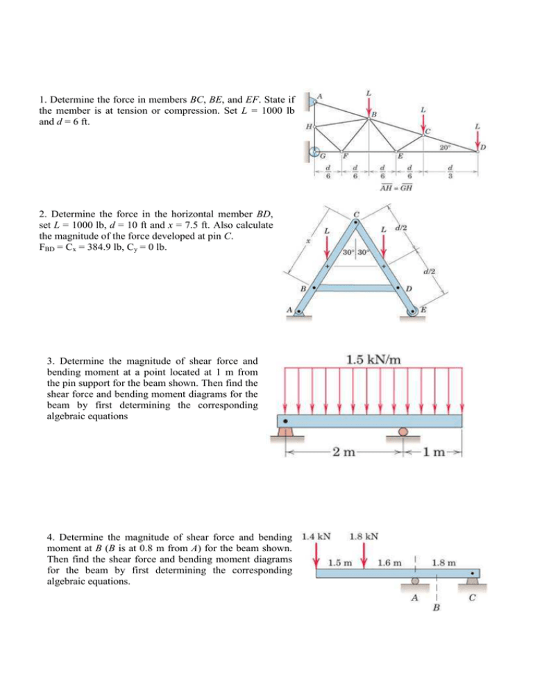 Statics and Mechanics Problems: Force & Moment Analysis
