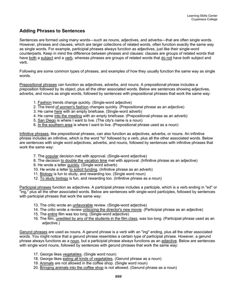 Adding Phrases to Sentences: A Guide