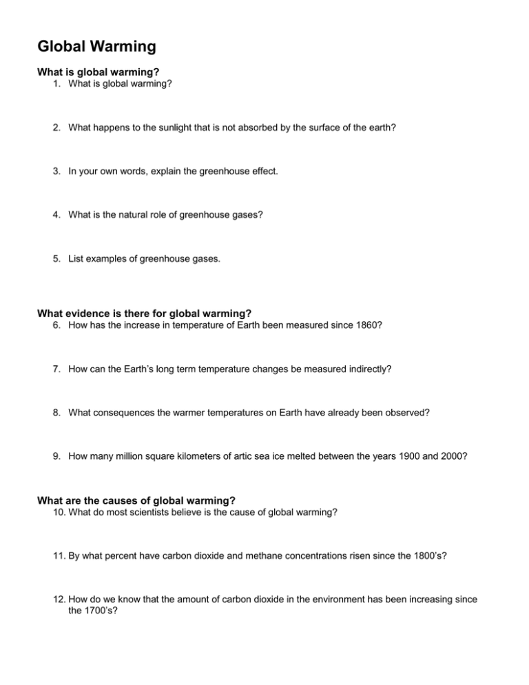 Global Warming Worksheet: Causes, Effects & Solutions