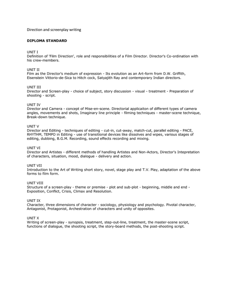 Direction & Screenplay Writing Diploma Syllabus