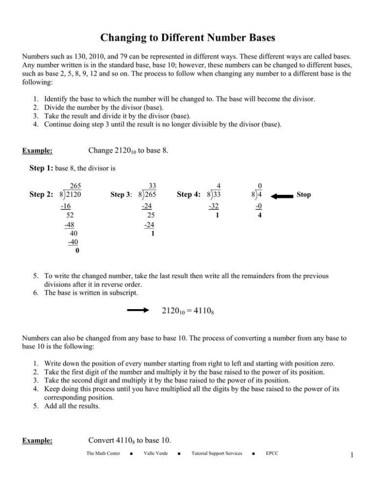 Changing to Different Number Bases