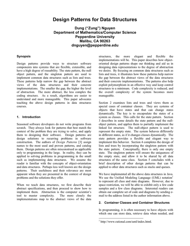 Design Patterns for Data Structures Design Patterns for Data Structures