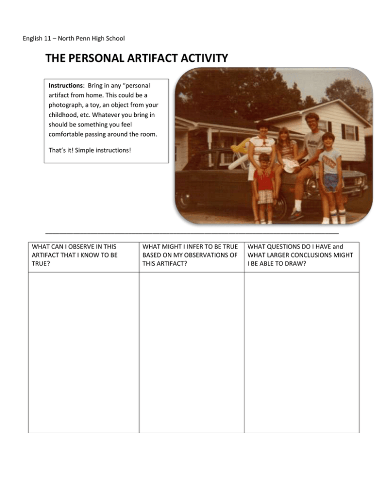 Personal Artifact Activity: English 11
