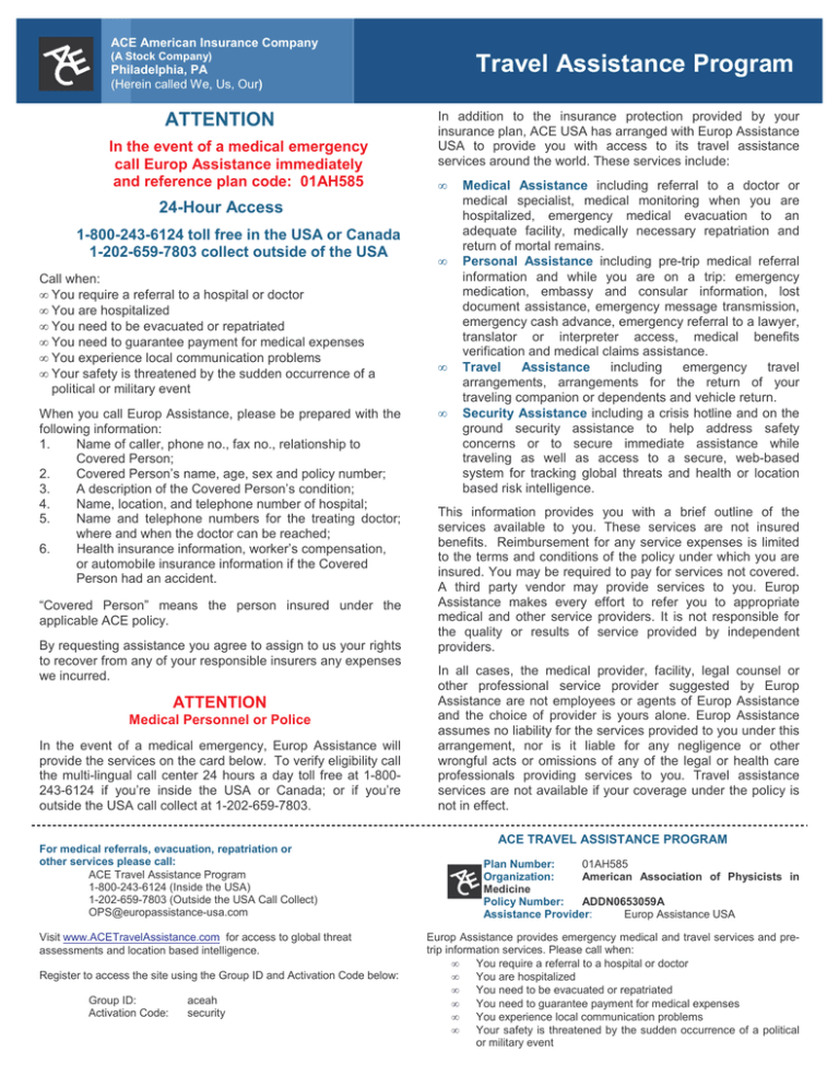 Travel Assistance Program ATTENTION