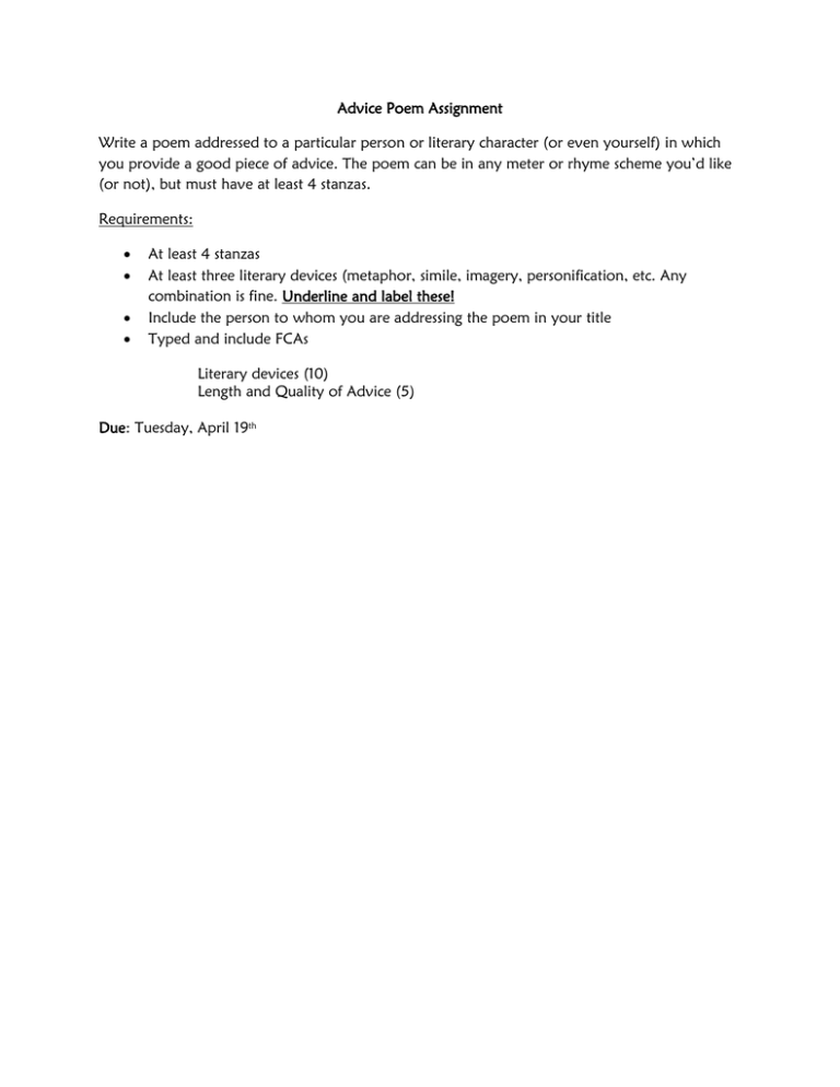 Advice Poem Assignment: High School English