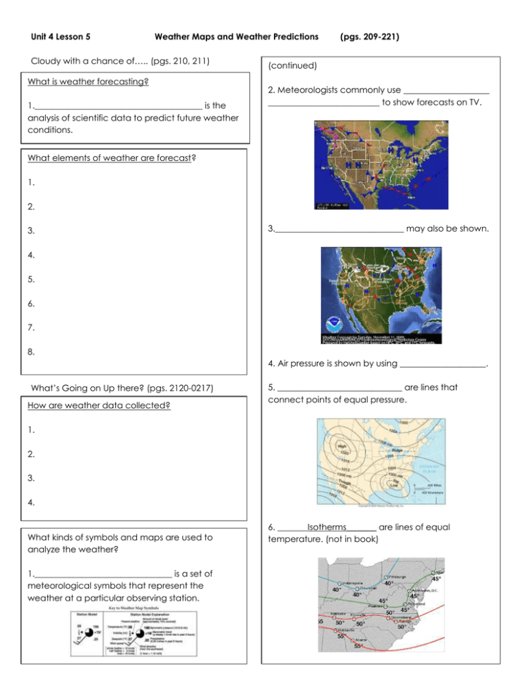 Weather Maps & Predictions Worksheet: Middle School Science