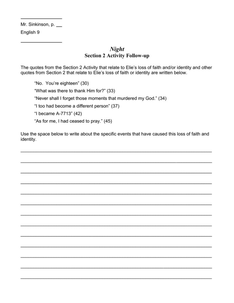 Night Section 2 Activity Follow-up