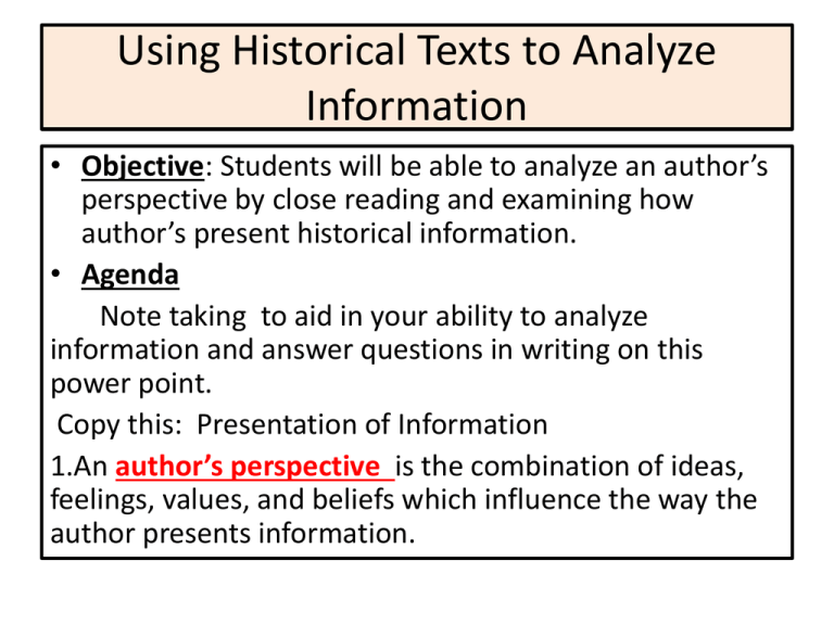 Analyzing Historical Texts: Author's Perspective